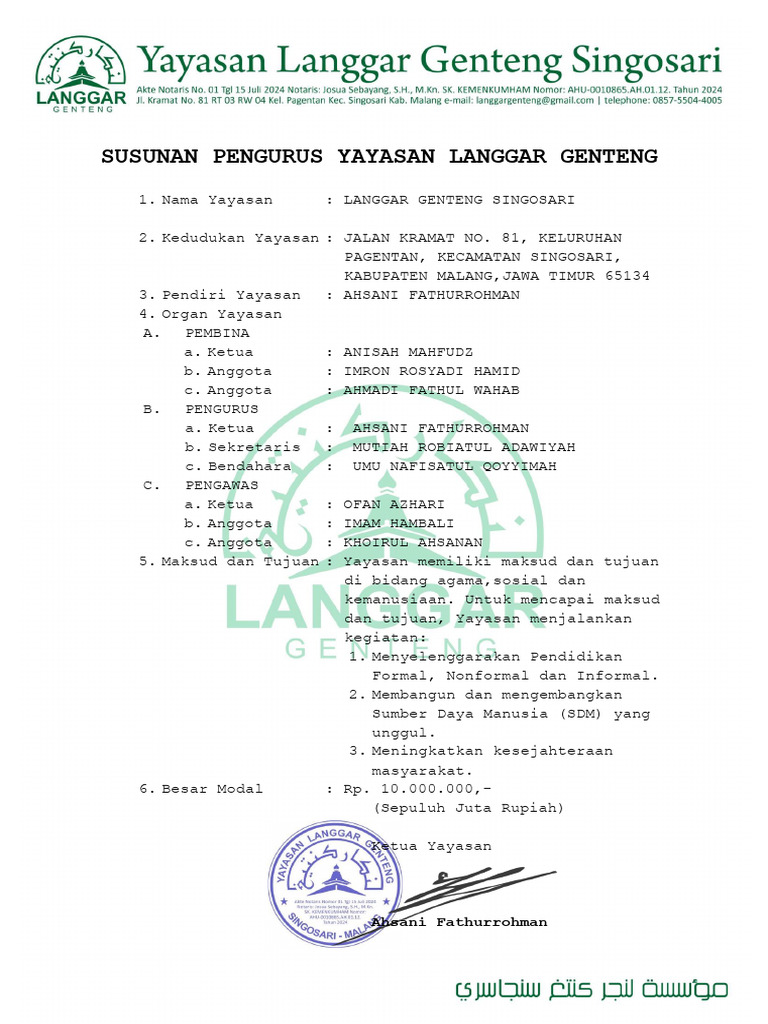 Pengurus Yayasan Langgar Genteng | PDF