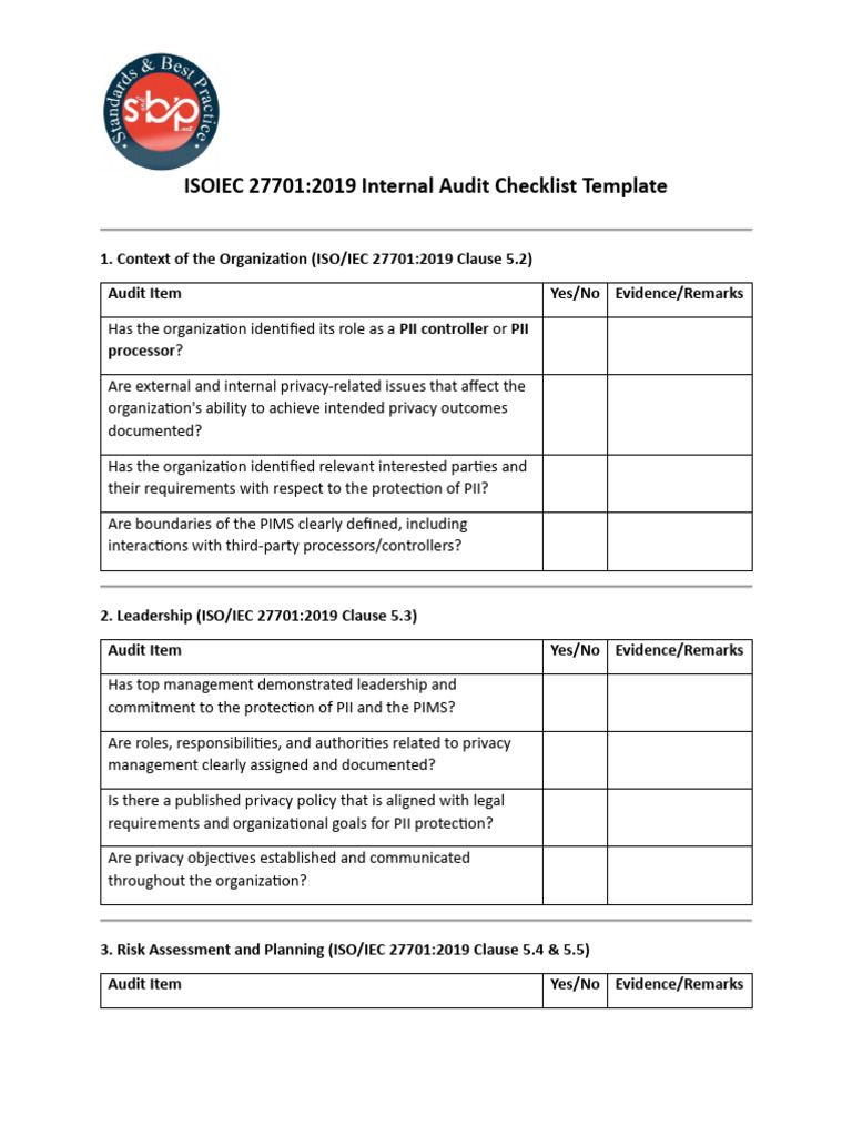 ISO/IEC 27701 Audit Checklist | PDF | Audit | Risk