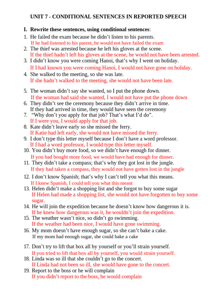 E 11 - U 7 - Conditional Sentences in Reported Speech | PDF
