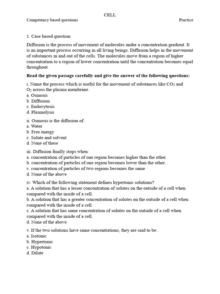CELL Case Based Practice | PDF | Osmosis | Cell Membrane