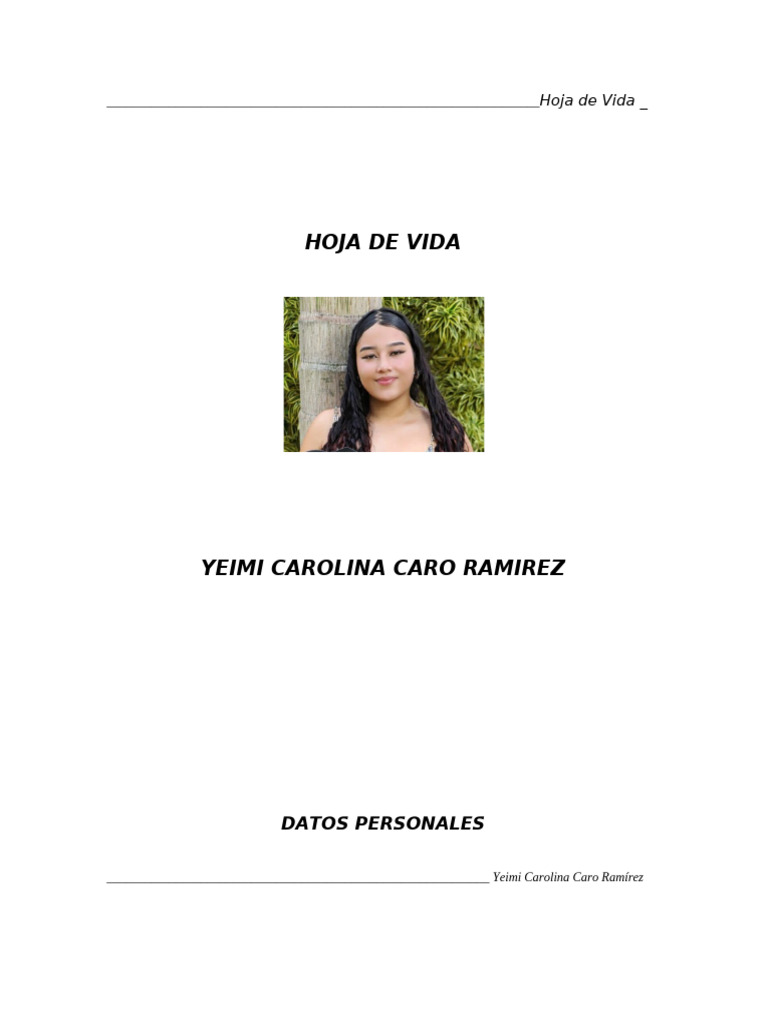 Hoja de Vida de Yeimi Caro Ramírez | PDF