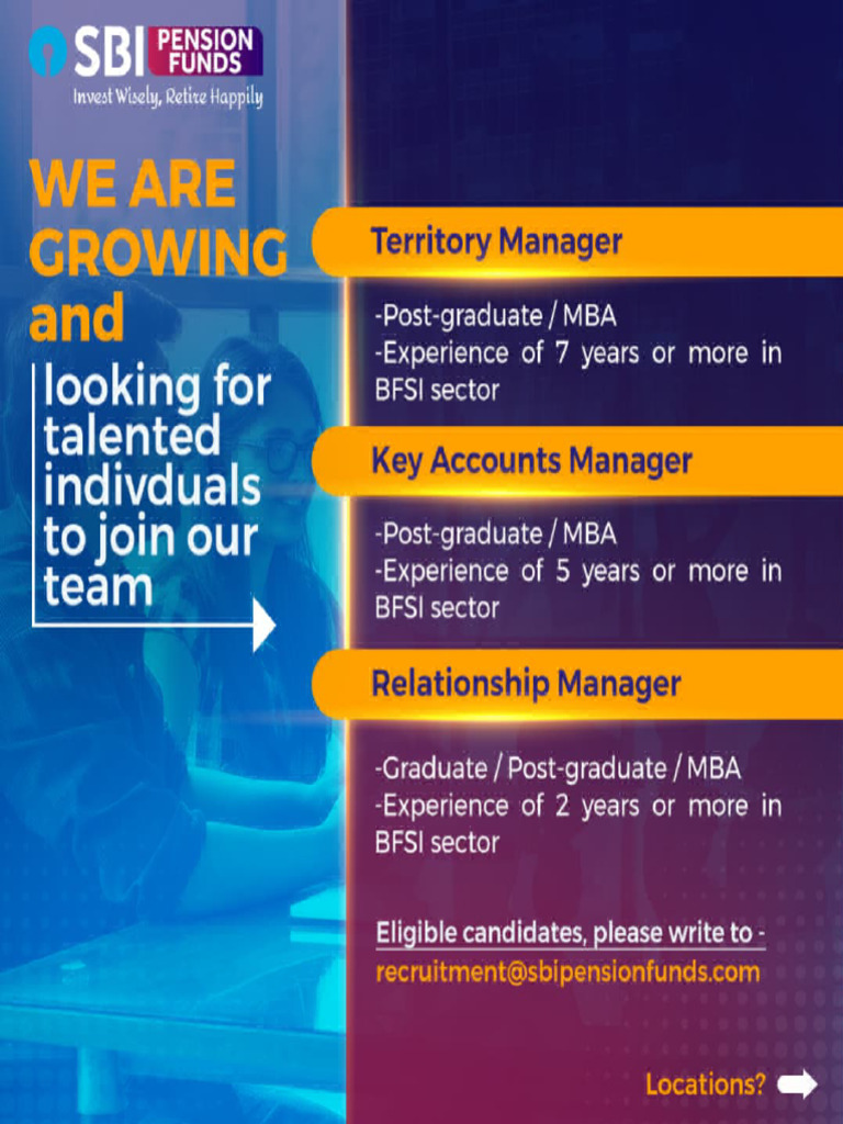 Hiring at SBI Pension Funds - NPS Sales & Marketing | PDF | Retirement ...