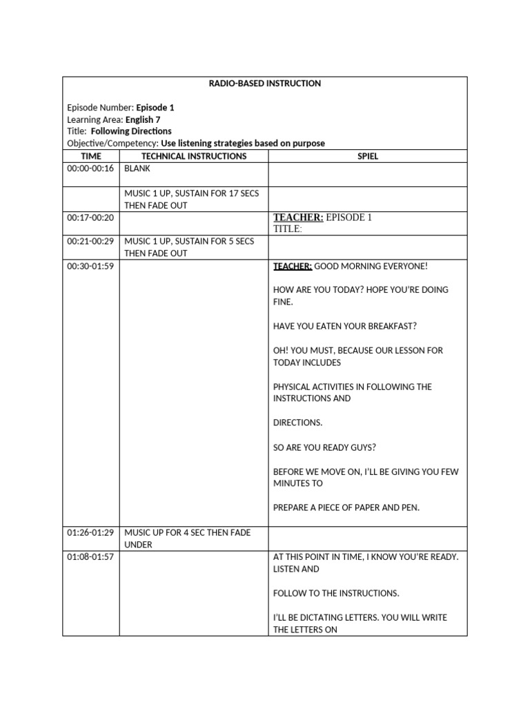 RADIO Based Instruction Script | PDF