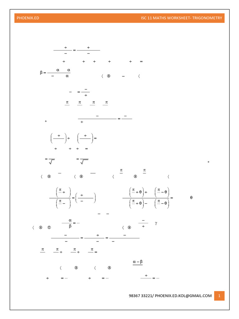 Isc 11 Worksheet - Trigonometry | PDF | Angle | Classical Geometry