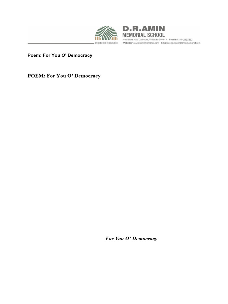 for you o demo worksheet | PDF | Poetry | Democracy