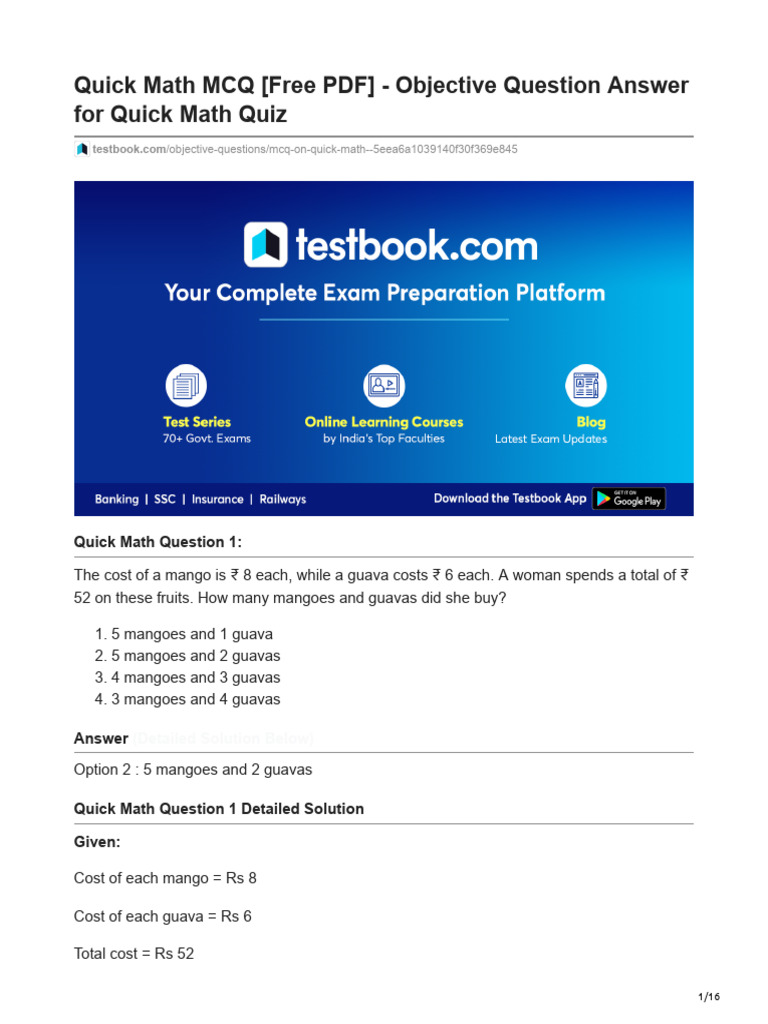 maths mcq's | PDF | Numbers | Mathematics