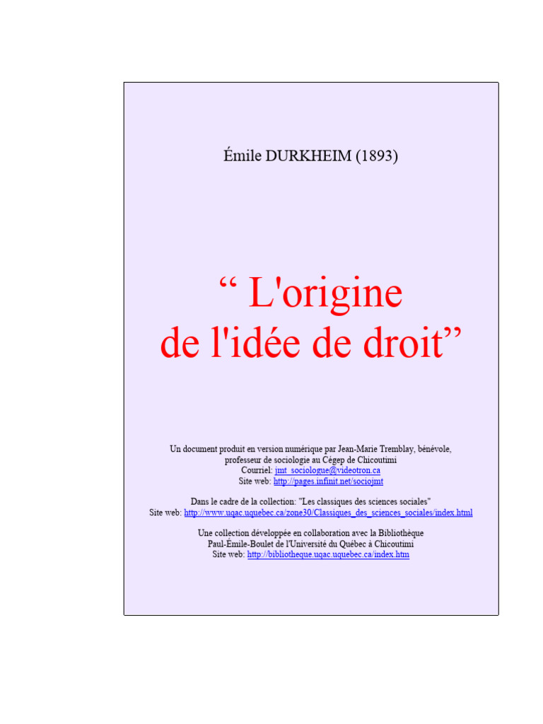 Origine Idee de Droit | PDF | Émile Durkheim | Solidarité