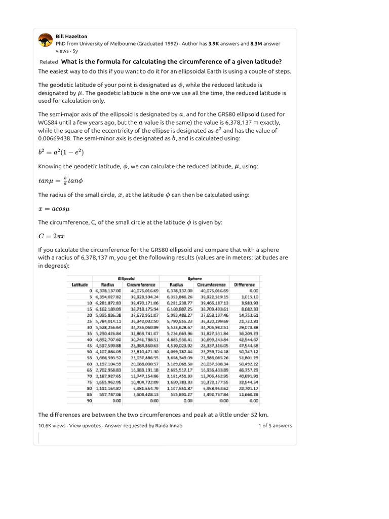 How To Calculate The Circumference of Latitude 70°N - Quora | PDF