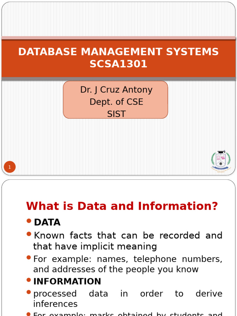 Scsa1301 Dbms Unit-1 | PDF | Relational Database | Relational Model