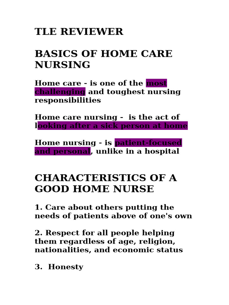 Home Care Nursing Essentials Guide | PDF | Caregiver | Diet (Nutrition)