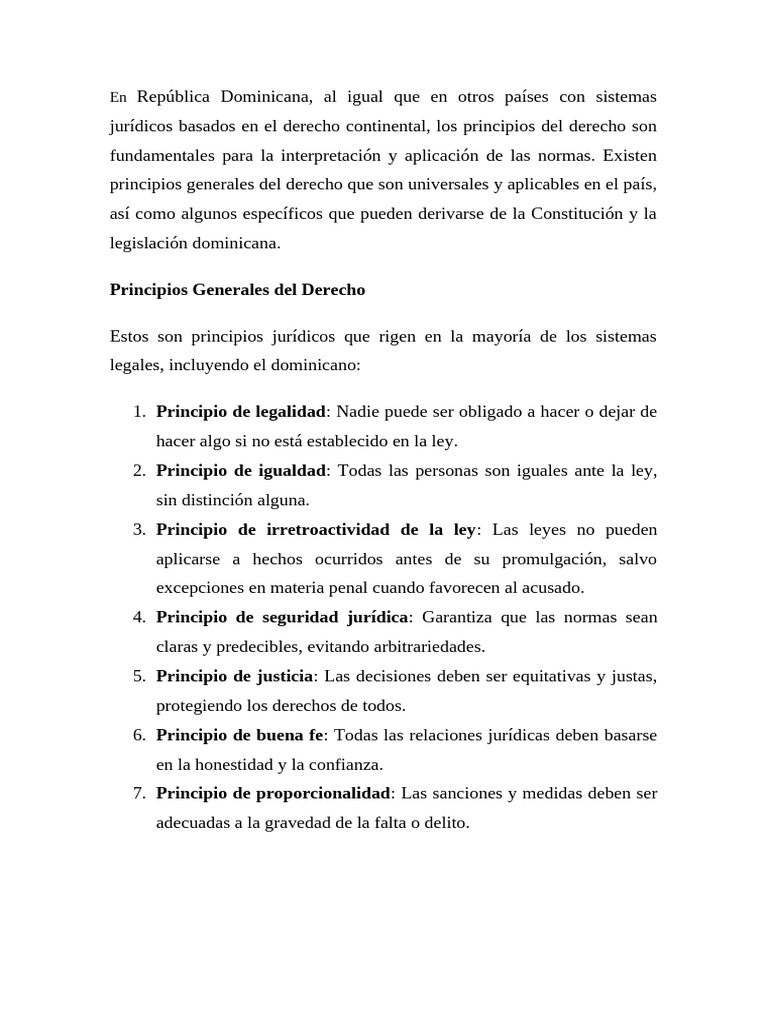 Principios Generales Del Derecho En Rd Pdf Constitución Debido Al