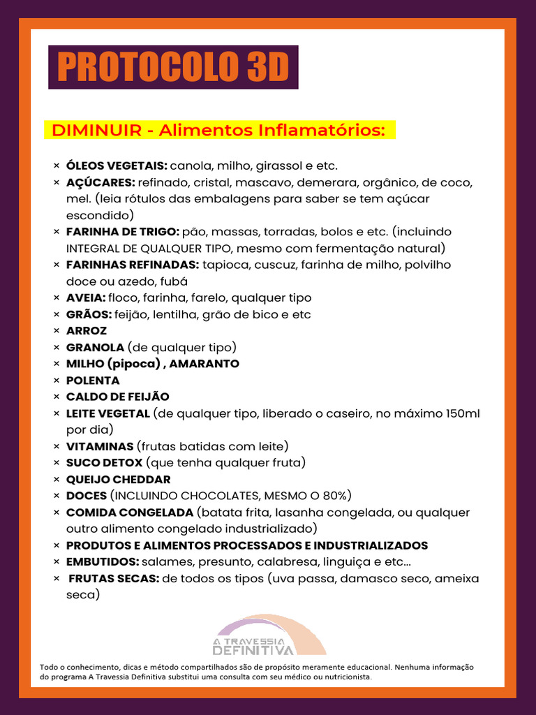 Protocolo 3D: Alimentos e Regras | PDF | Caldo | Milho