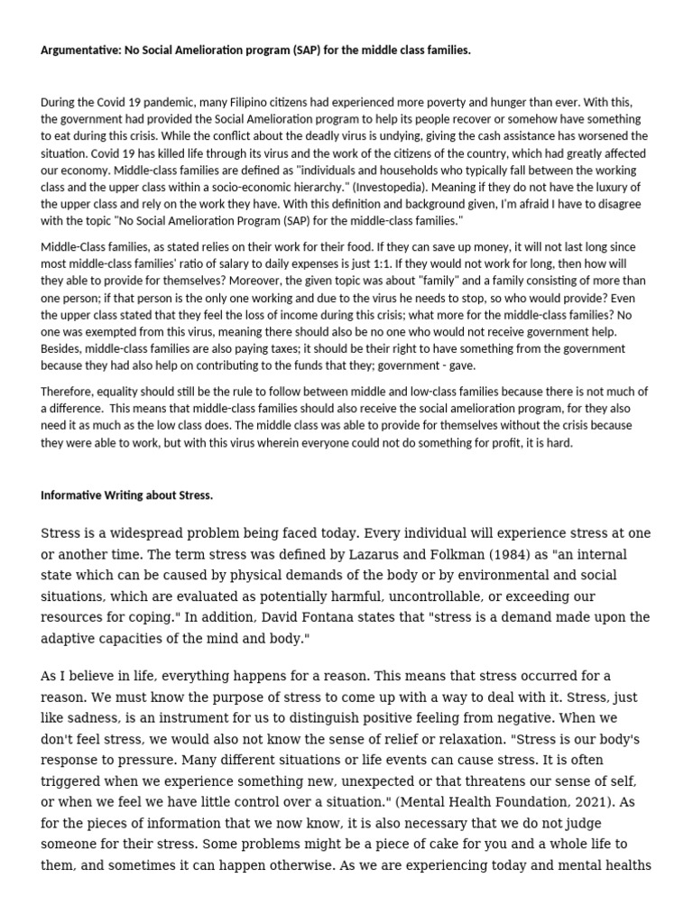 Random Short Essay or Research | PDF | Stress (Biology ...