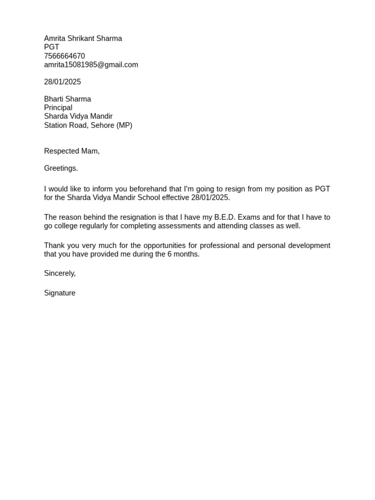 Business Templates Resignation Letters Generic Resignation Letter ...