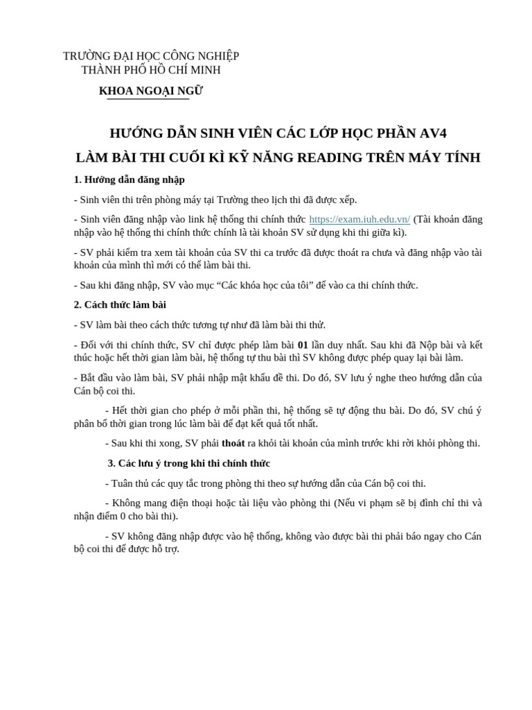 Hướng Dẫn Sinh Viên Làm Bài Thi Ck Av4 Trên Máy Tính | PDF