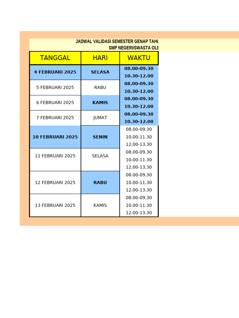 Jadwal Validasi Semester Genap 2024 | PDF