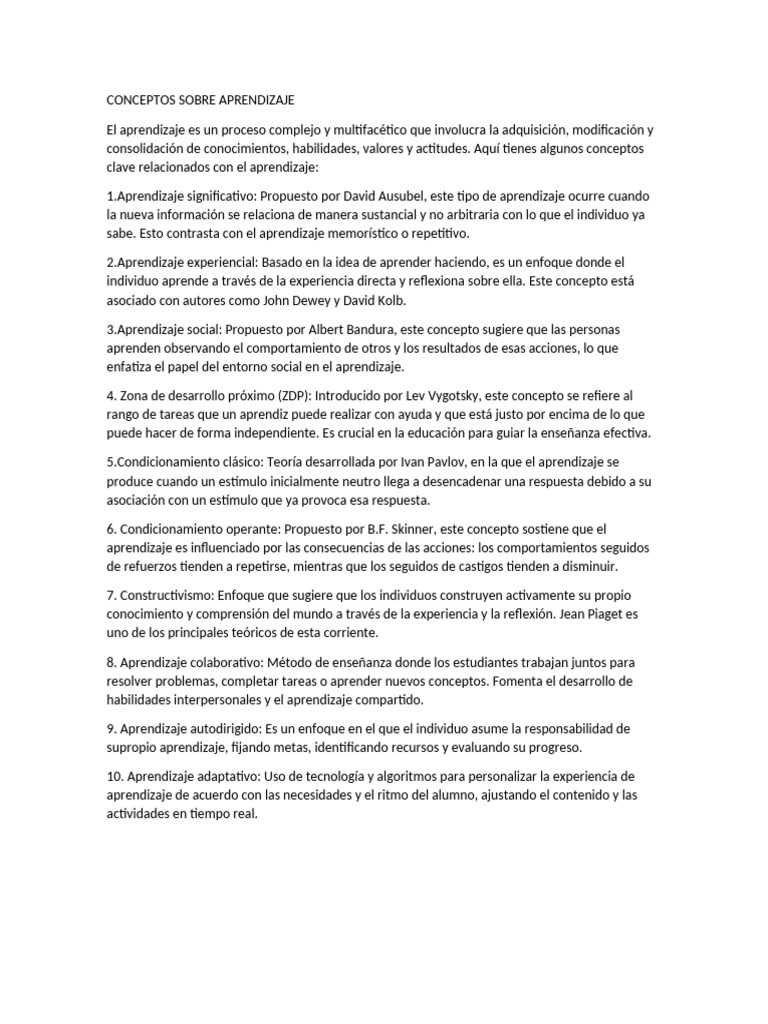 Conceptos Sobre Aprendizaje | PDF | Aprendizaje | Enseñando