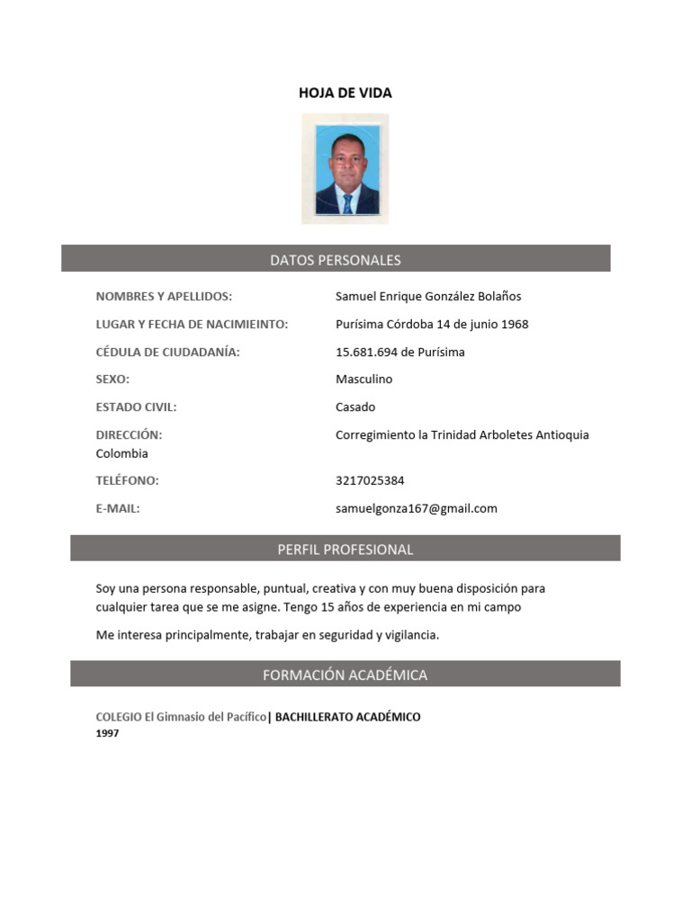 HOJA DE VIDA SAMUEL formato basico | PDF