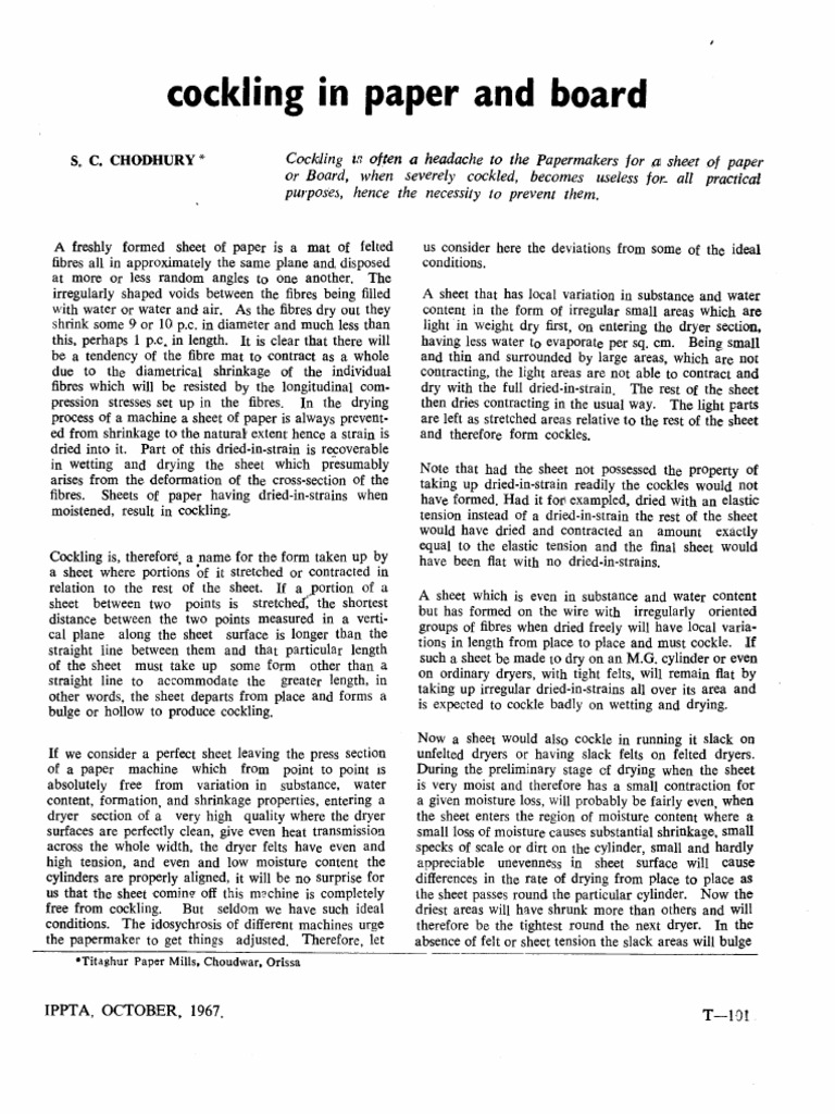 IPPTA IV3 T 101 T 102 Cockling in Paper | PDF | Paper | Clothes Dryer