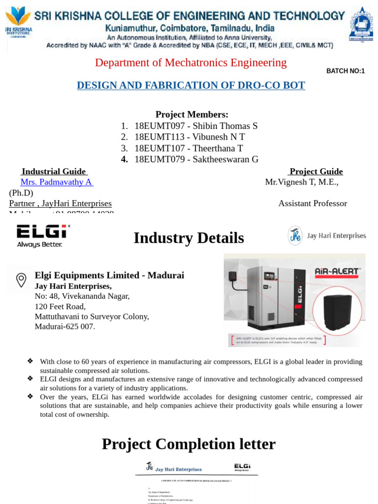 Final Ppt - Final Year Project - Batch No 1 | PDF | Robotics | Robot