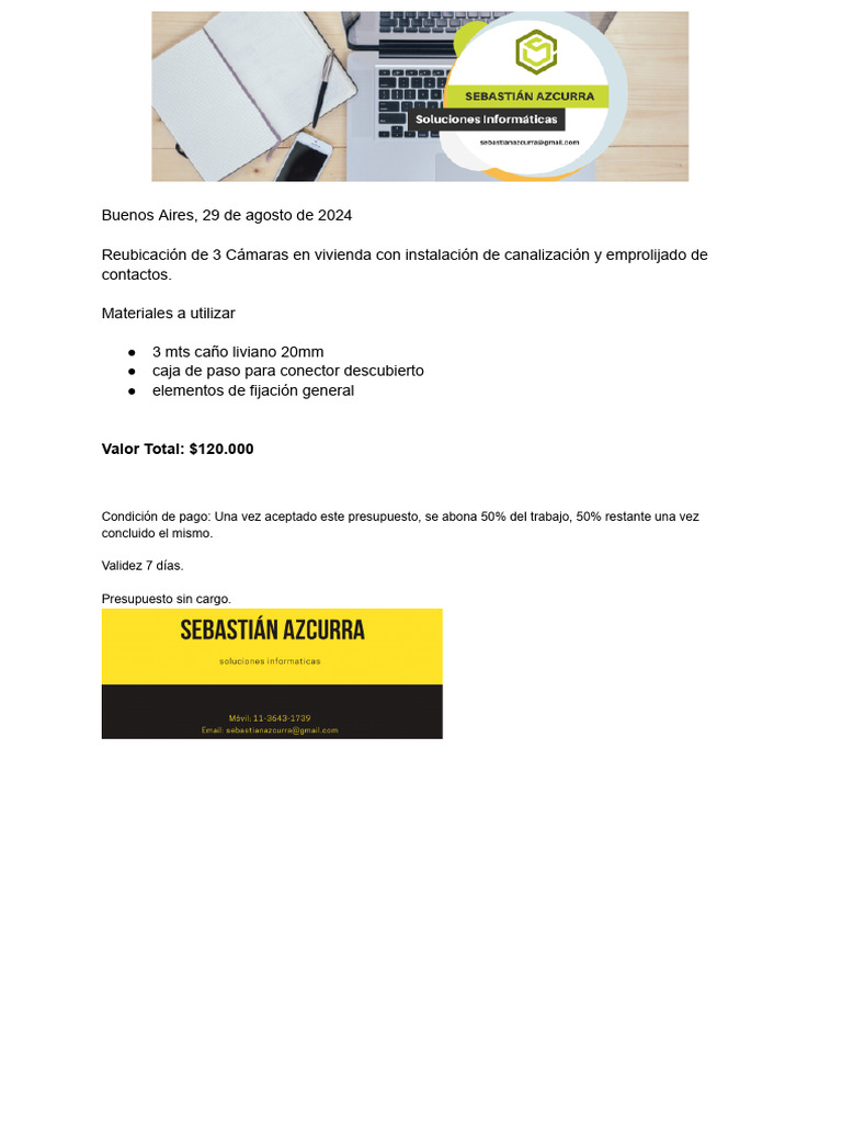 Presu Reubicación Camaras Ciudadela | PDF