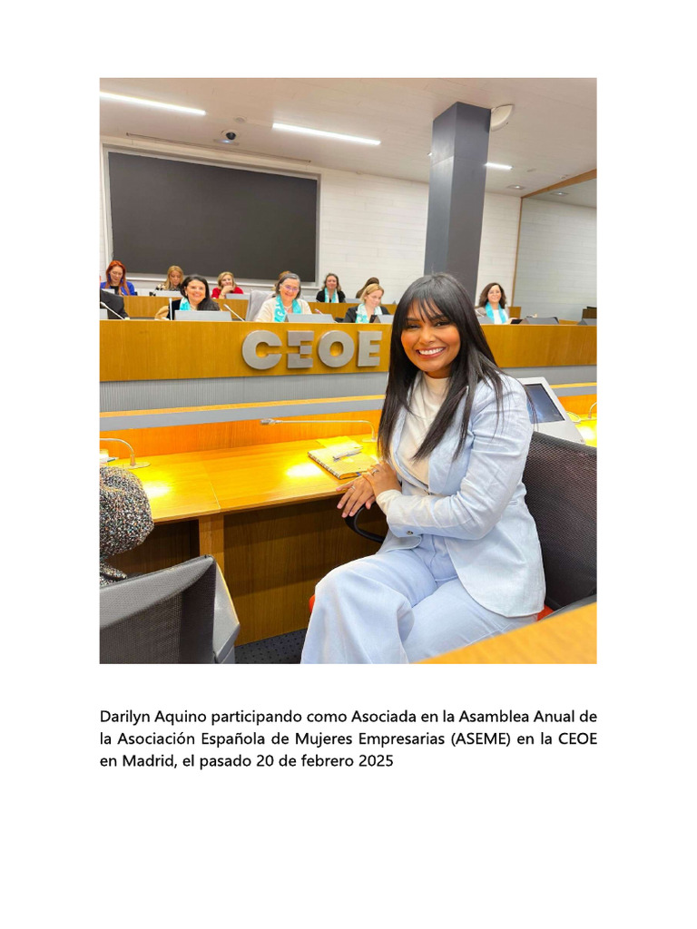 Darilyn Aquino Asociada en La Asamblea Anual de La Asociación Española ...