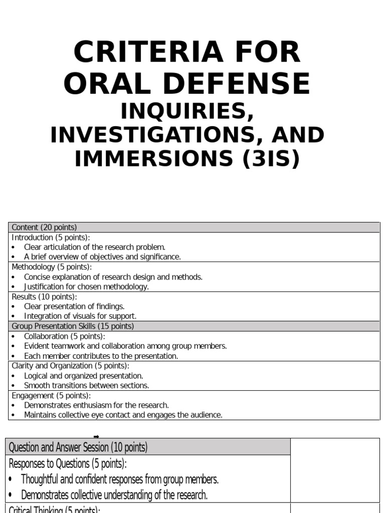 Criteria Oral Defense | PDF