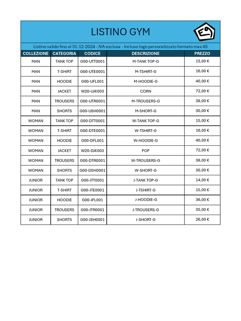Listino Gym | PDF