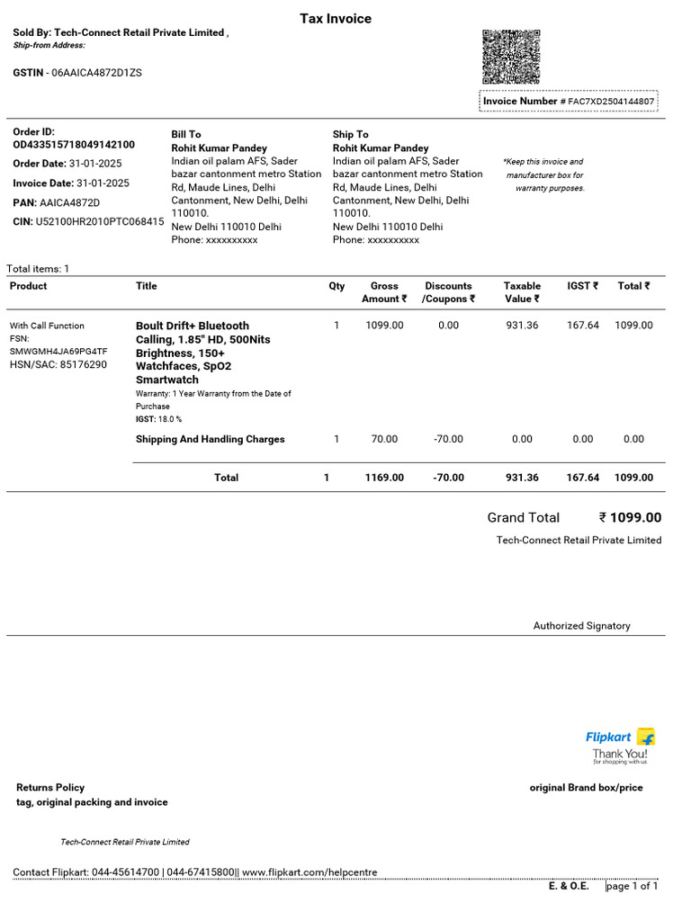 Boult Watch Invoice | PDF | Government Finances | Taxes