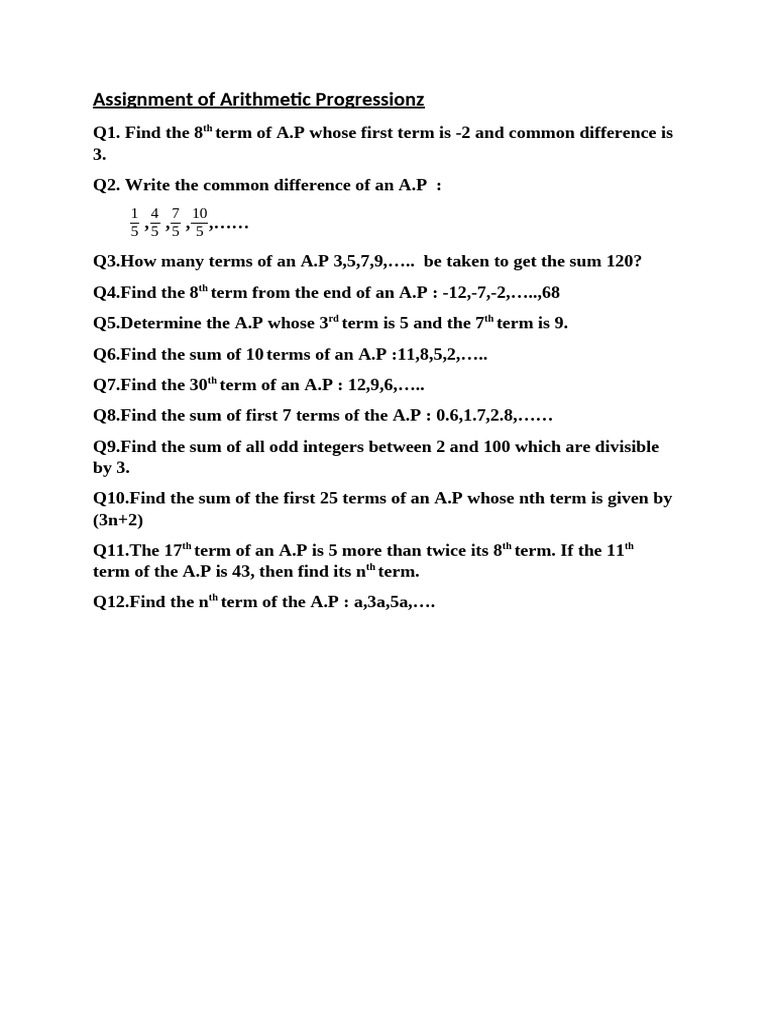 Assignment of Arithmetic Progression | PDF