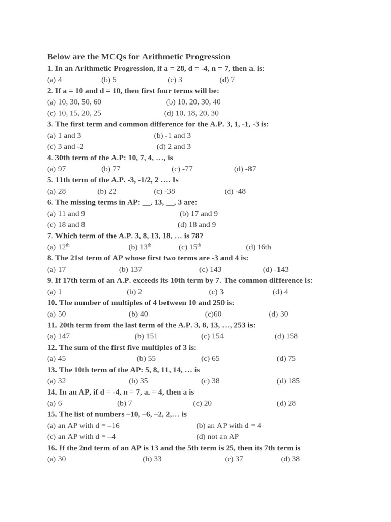 Test 2 Arithmetic Progresssion | PDF | Sphere | Elementary Geometry