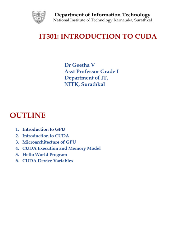 CUDA 1 - Introduction To GPU, CUDA | PDF | Graphics Processing Unit | Parallel Computing