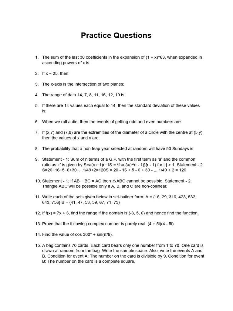 Practice Questions | PDF | Mean | Mathematics