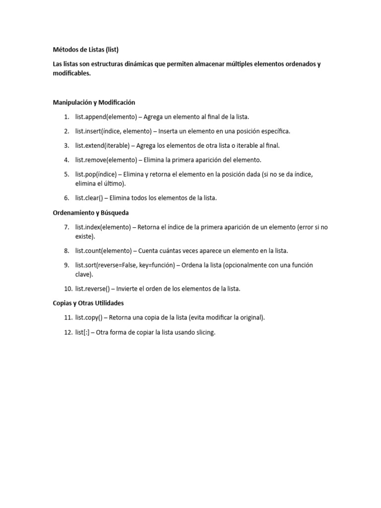 Métodos de Listas en Python | PDF