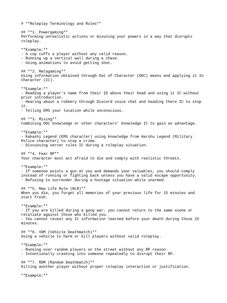 # Roleplay Terminology and Rules | PDF | Crimes | Crime & Violence