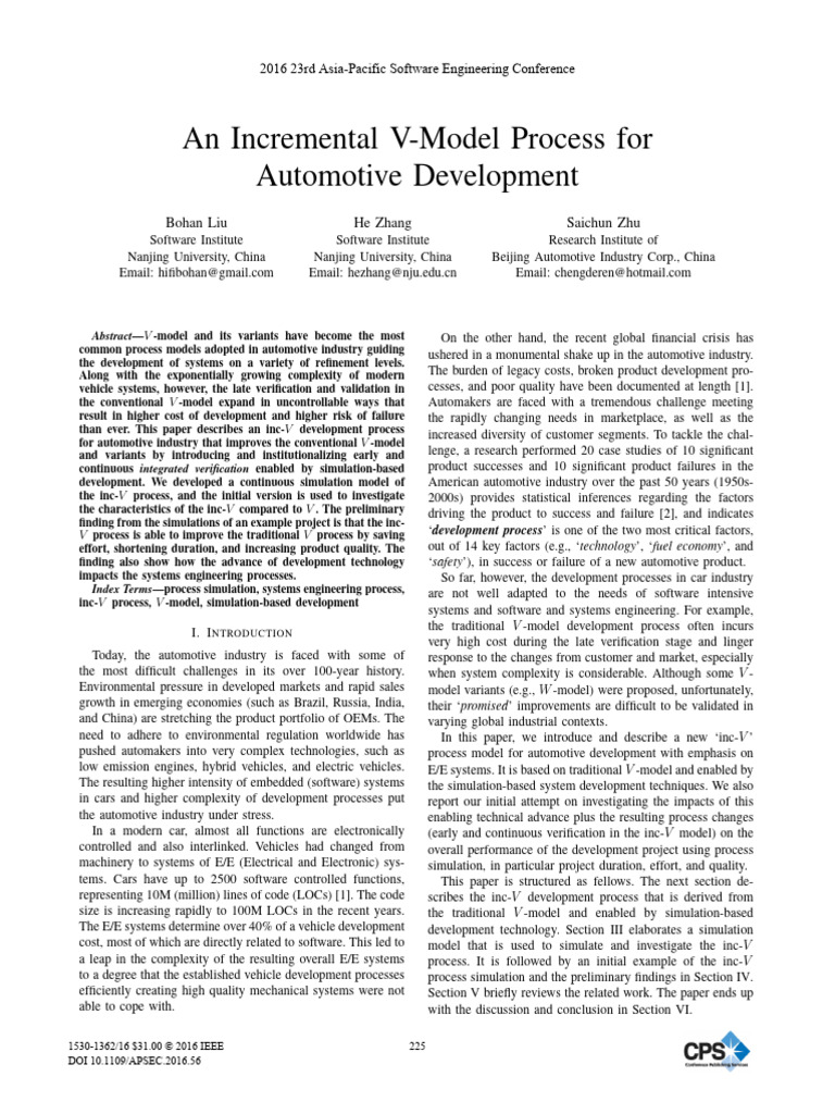 An Incremental V-Model Process For Automotive Development | PDF | Formal Verification | System