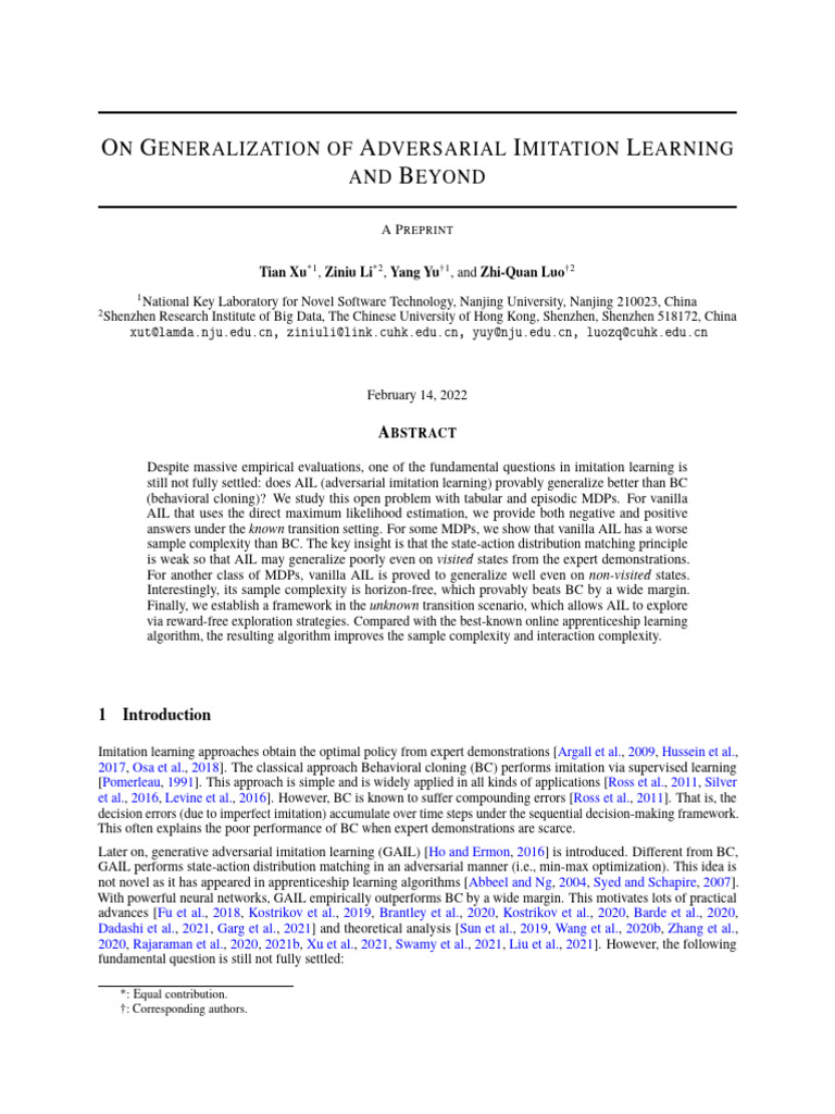 On Generalization of Adversarial Imitation Learning and Beyond | PDF | Mathematical Optimization ...