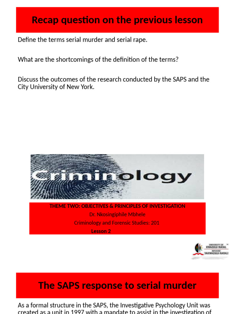 SAPS Response to Serial Crimes Overview | PDF | Forensic Science ...