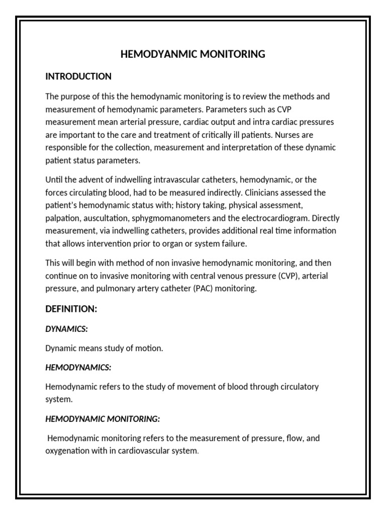 Hemodynamic Monitoring | PDF | Heart | Blood Pressure