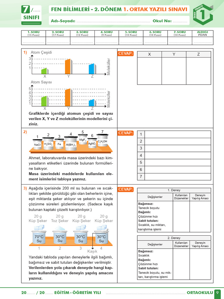 7-Fen-Ornek-Yazili 2 1 2 | PDF