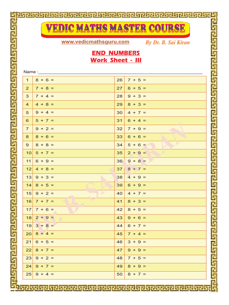 Vedic Math Addition Worksheet | PDF
