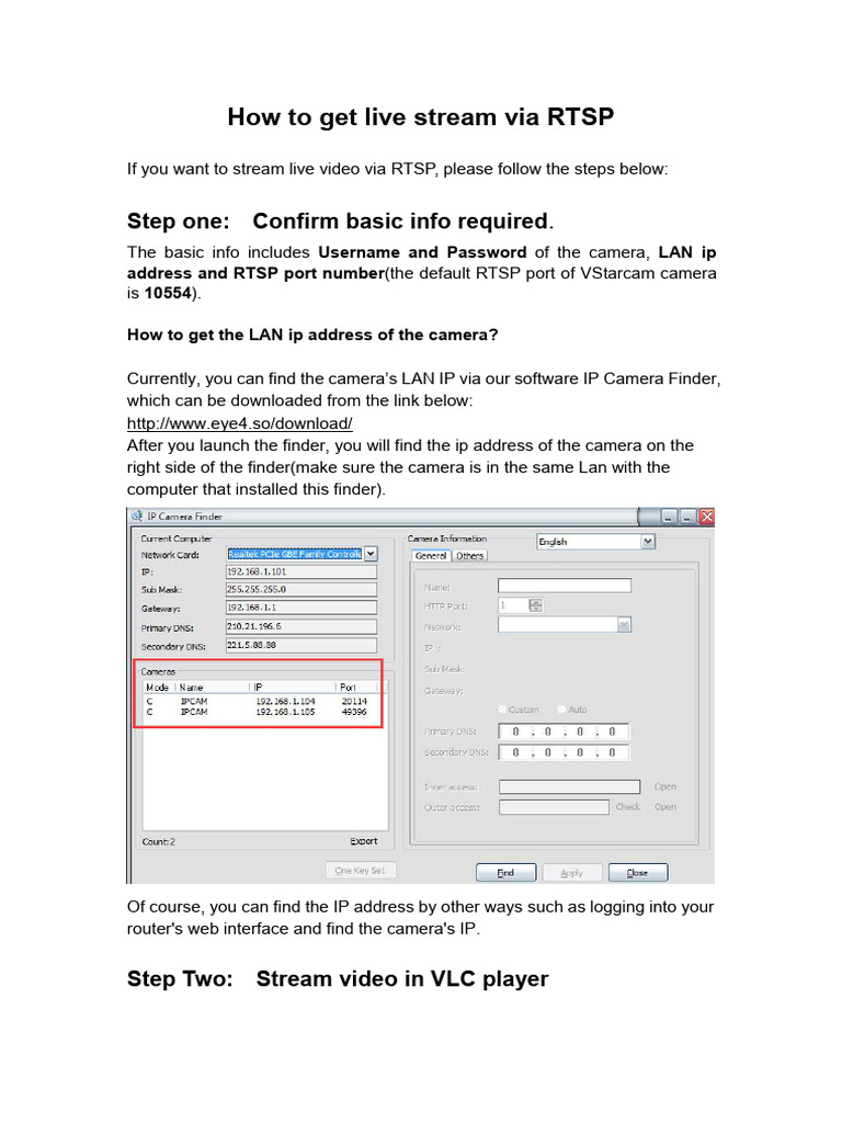 Stream Live Video via RTSP in VLC | PDF