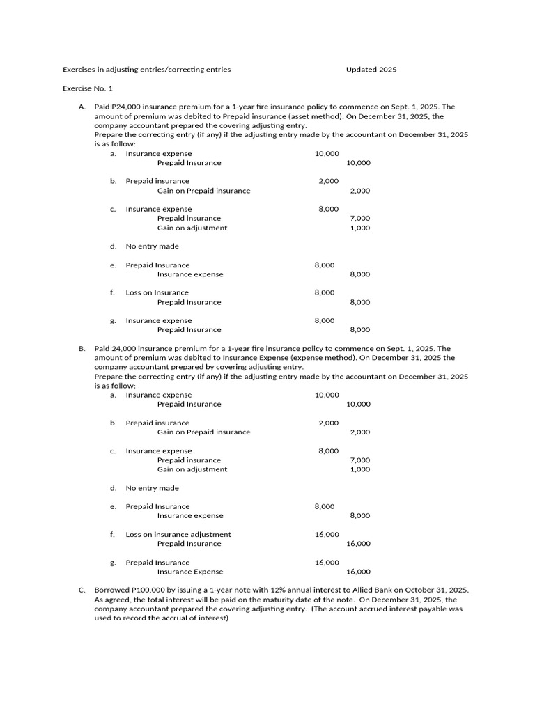Exercises No.1 in Adjusting Entries and Correcting Entries | PDF ...