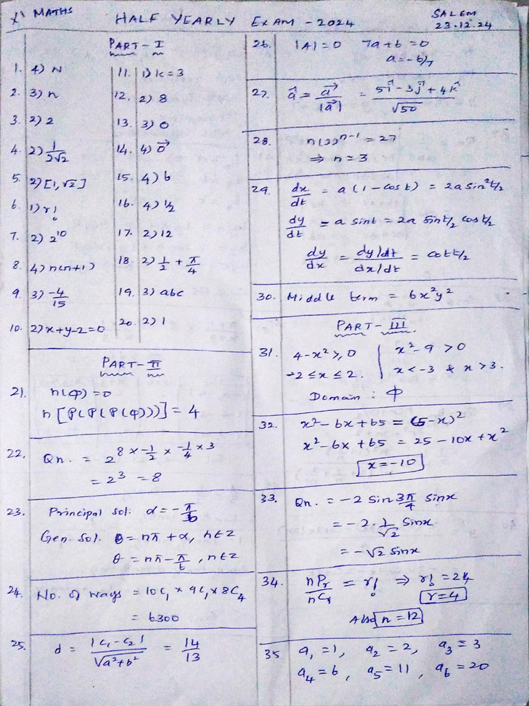 11th HY 2024 Key | PDF