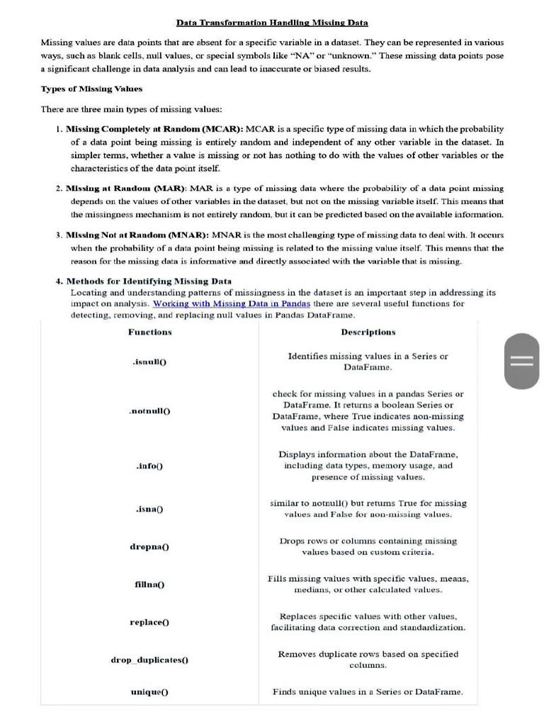 DA Unit 2 15m Handling Missing Data | PDF | Data | Statistics