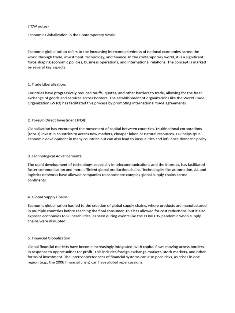 Economic Globalization: Key Aspects & Effects | PDF | Globalization ...