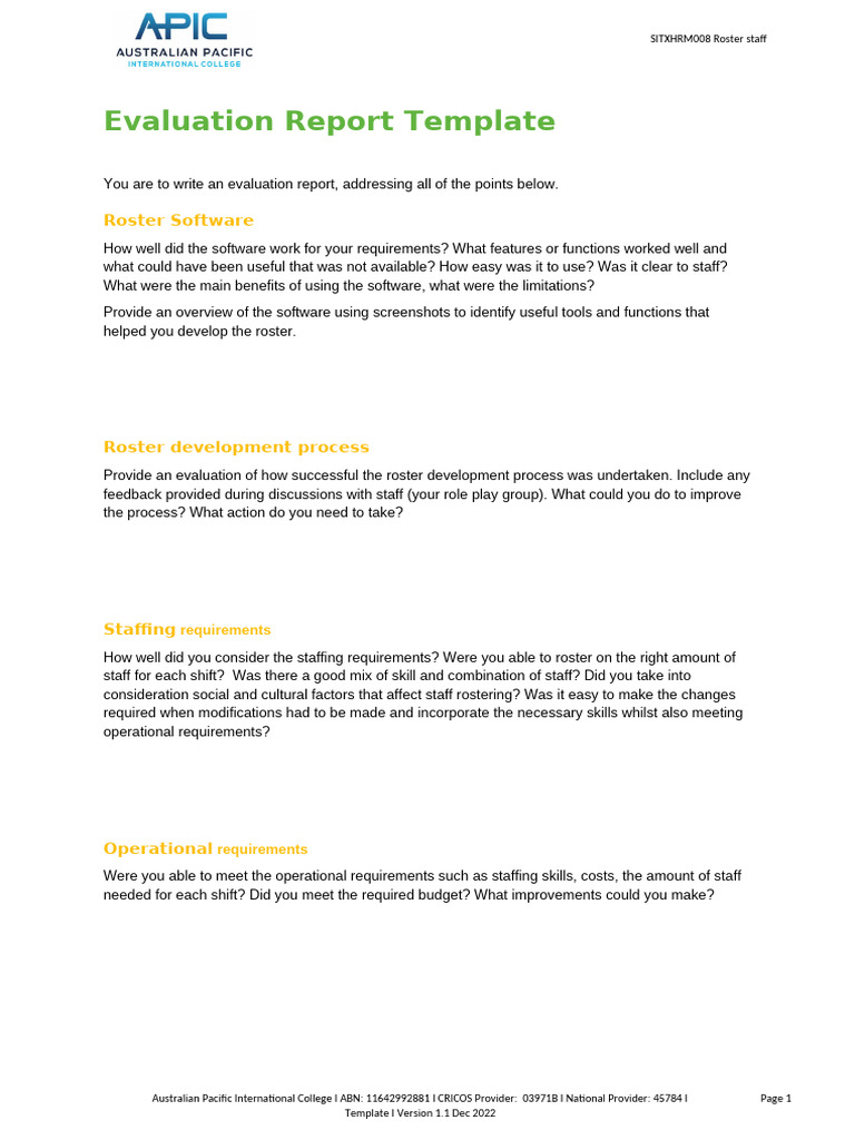 SITXHRM008 Evaluation Report Template | PDF