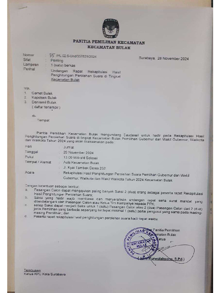 Undangan Rekap Pilkada 2024 | PDF