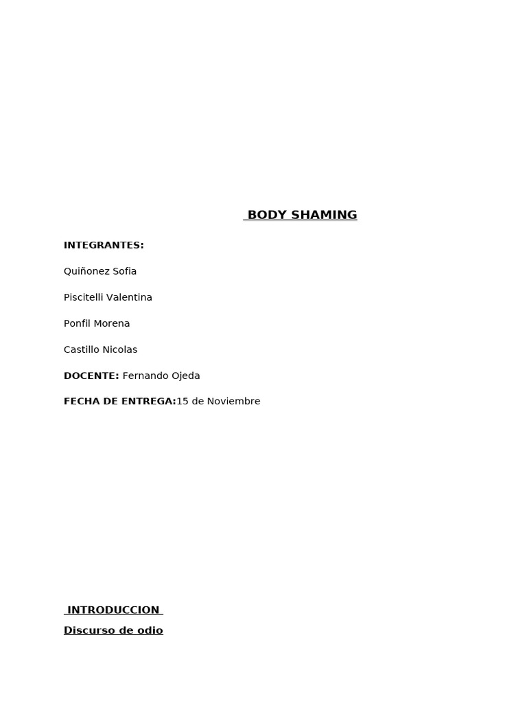 Body Shaming | PDF | Acoso cibernético