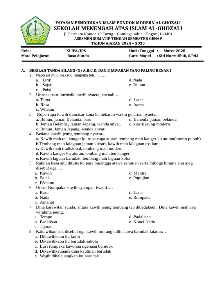 Soal Asts Basun Xi 2425 | PDF